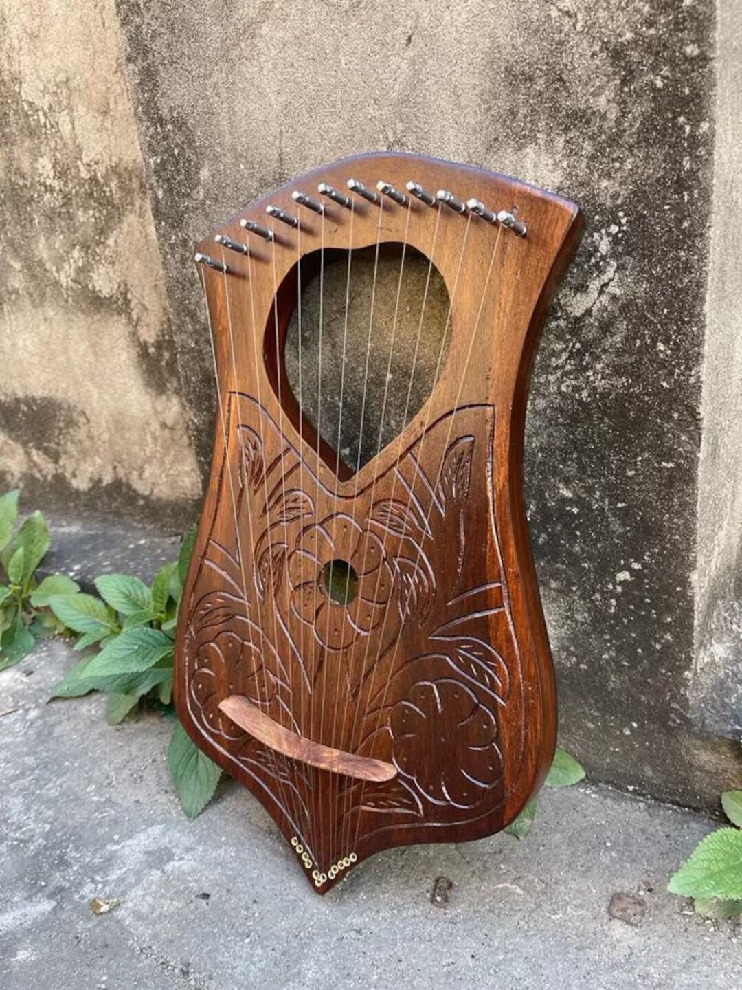 Heart Flower Design Lyre Harp Rosewood Lyre Harp 12 Metal Strings ...