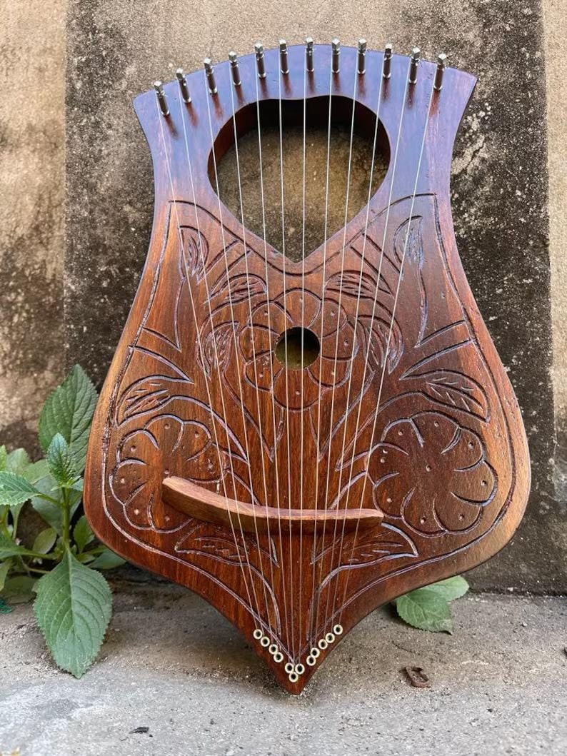 Heart Flower Design Lyre Harp Rosewood Lyre Harp 12 Metal Strings ...