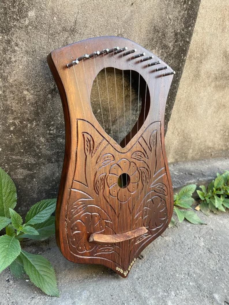 Heart Flower Design Lyre Harp Rosewood Lyre Harp 12 Metal Strings ...