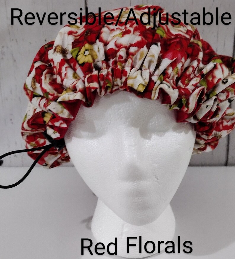 Red Floral Reversible Satin Bonnet: Adjustable Drawstring Hair Cap - Etsy
