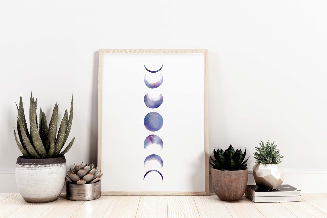 Moon Phases Print Watercolor Printable Wall Art Phases of - Etsy Canada