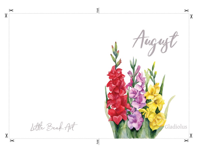 August Birthday Card, Birth Month Flower Greeting Card, Gladiolus ...