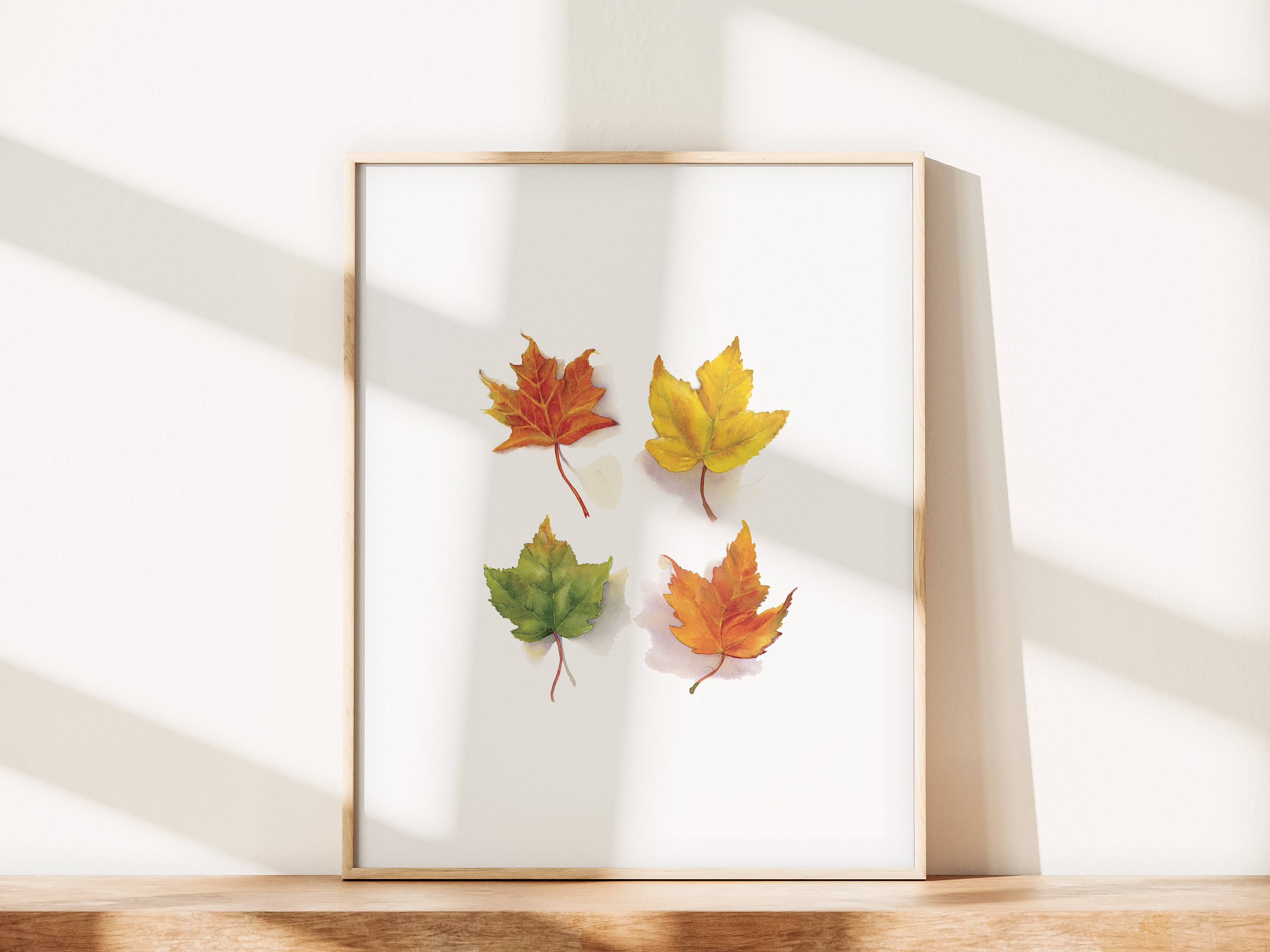 Set of 4 Fall Leaves Wall Art Print, Autumn Leaves, Printable ...