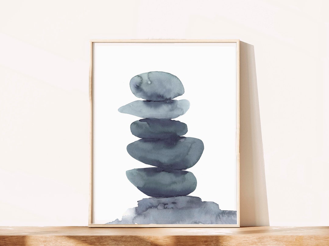 Balancing Stones Art Print, Zen Stacked Rocks Watercolor Painting ...