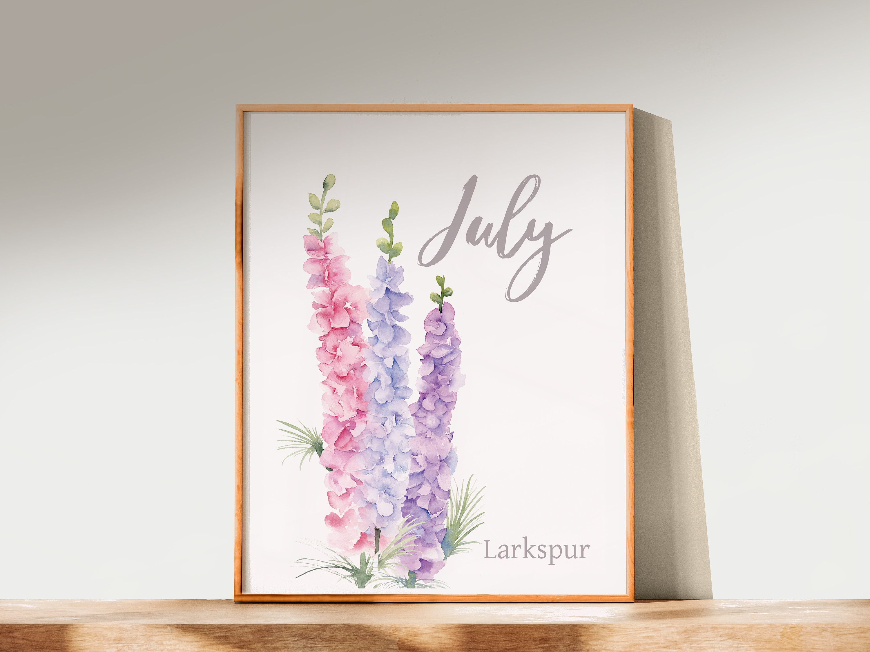 July Birth Flower, Larkspur Wall Art Printable, Botanical Watercolor ...
