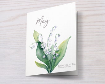 Watercolor Birth Month Flower Birthday Card - May - Lily of the Valley ...