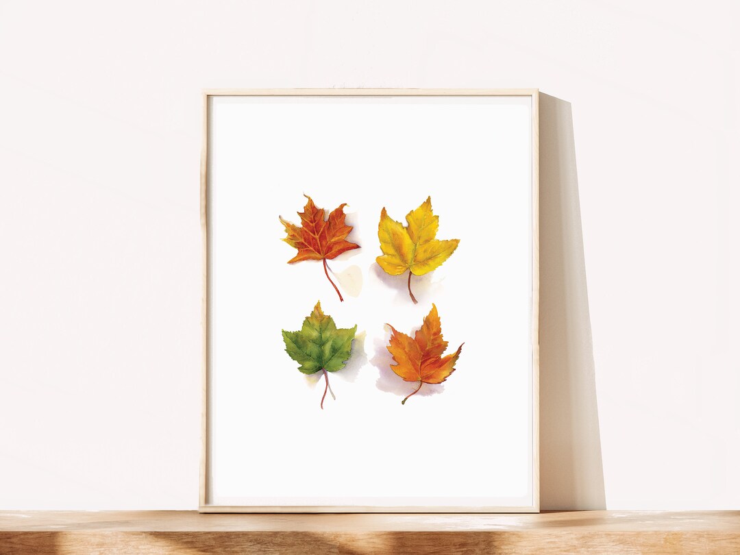Set of 4 Fall Leaves Wall Art Print, Autumn Leaves, Printable ...