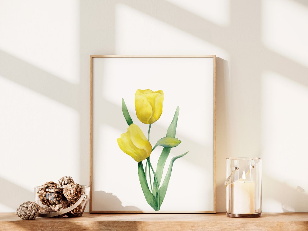 Yellow Tulips Art Print, Spring Decor Easter Floral, Watercolor ...