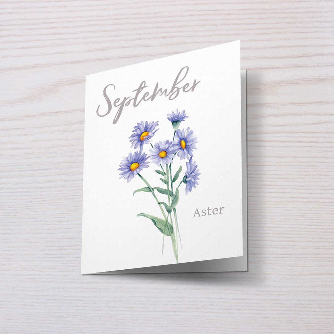 September Birthday Card, Birth Month Flower Greeting Card, Aster Flower ...