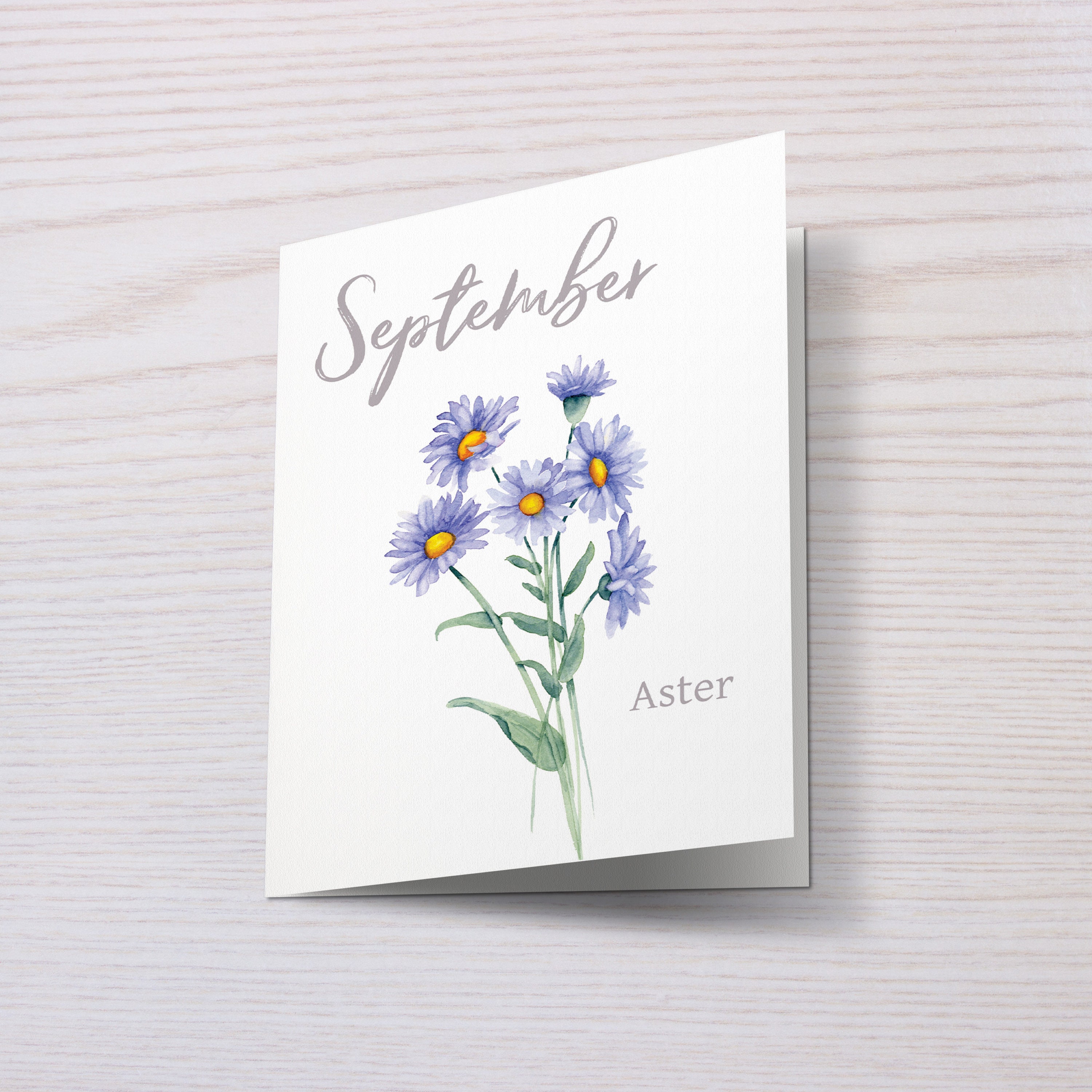 September Birthday Card, Birth Month Flower Greeting Card, Aster Flower ...