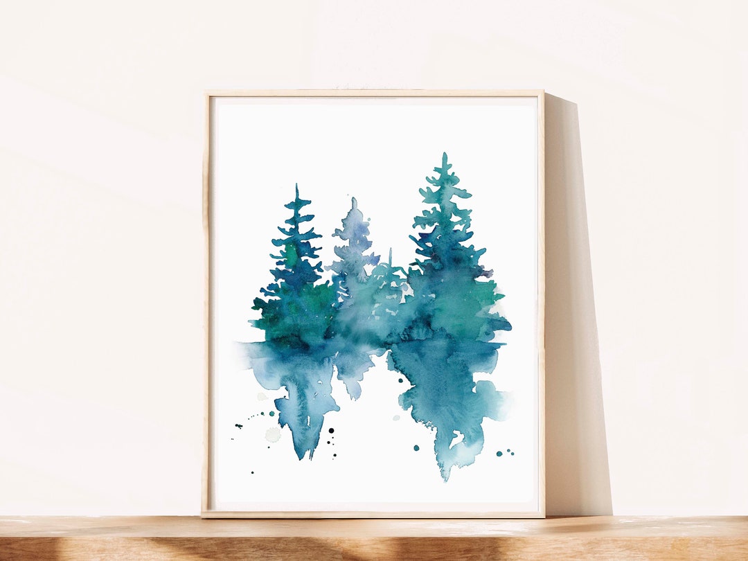 Watercolor Forest, Pine Tree Wall Art, Watercolor Printable Trees ...