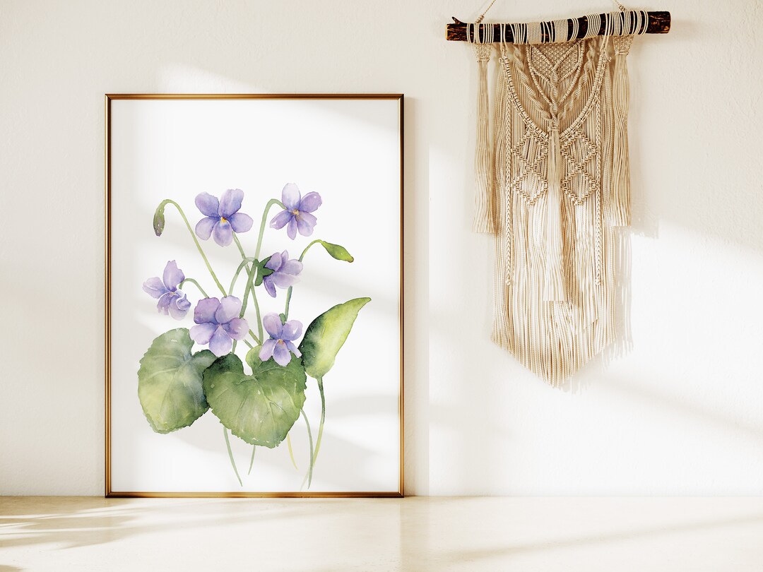 Violets Flower Wall Art Print, February Birth Month Flower, Watercolor ...
