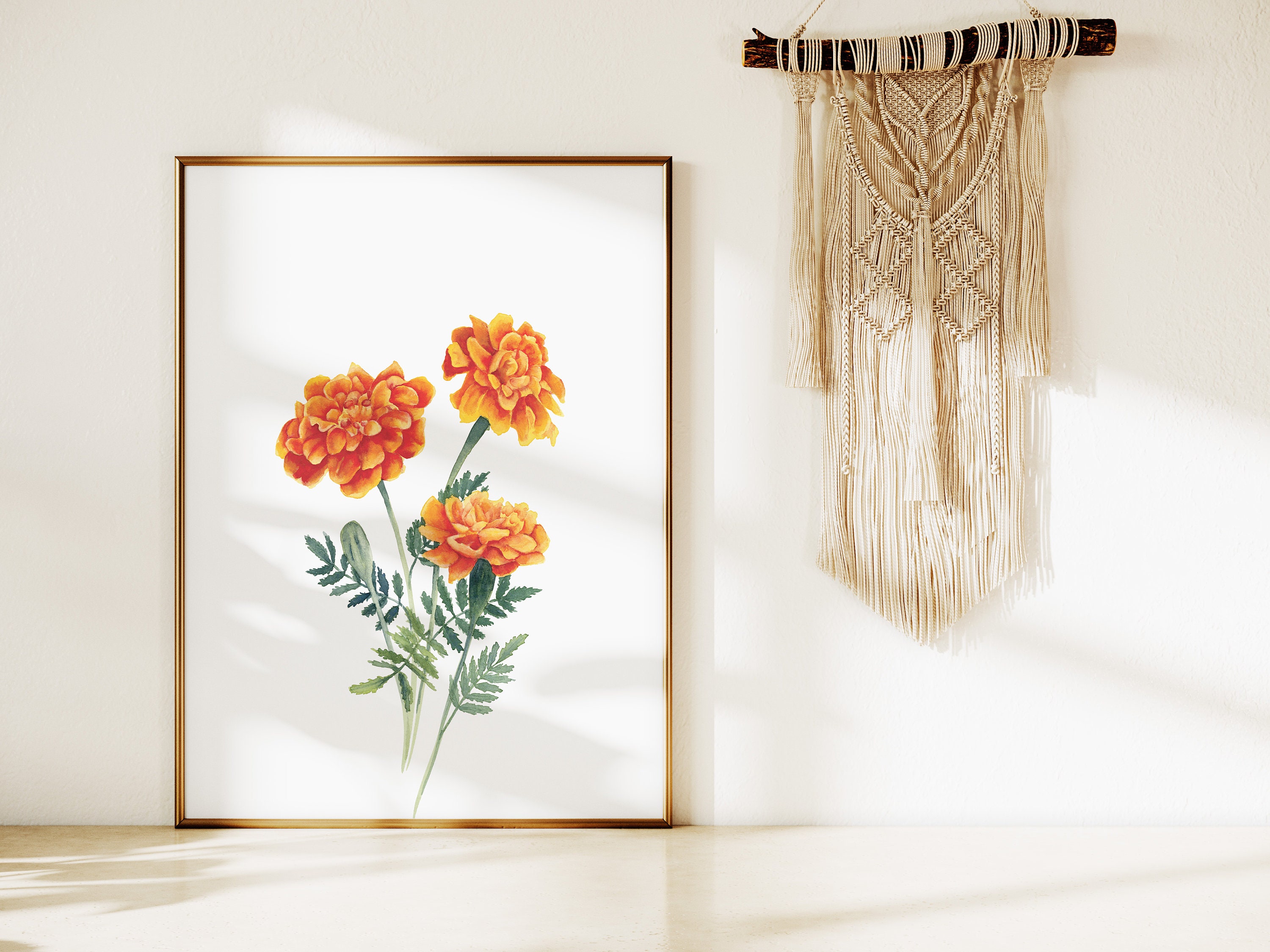 Watercolor Flower Wall Art, Marigold Art Print, October Birth Month ...