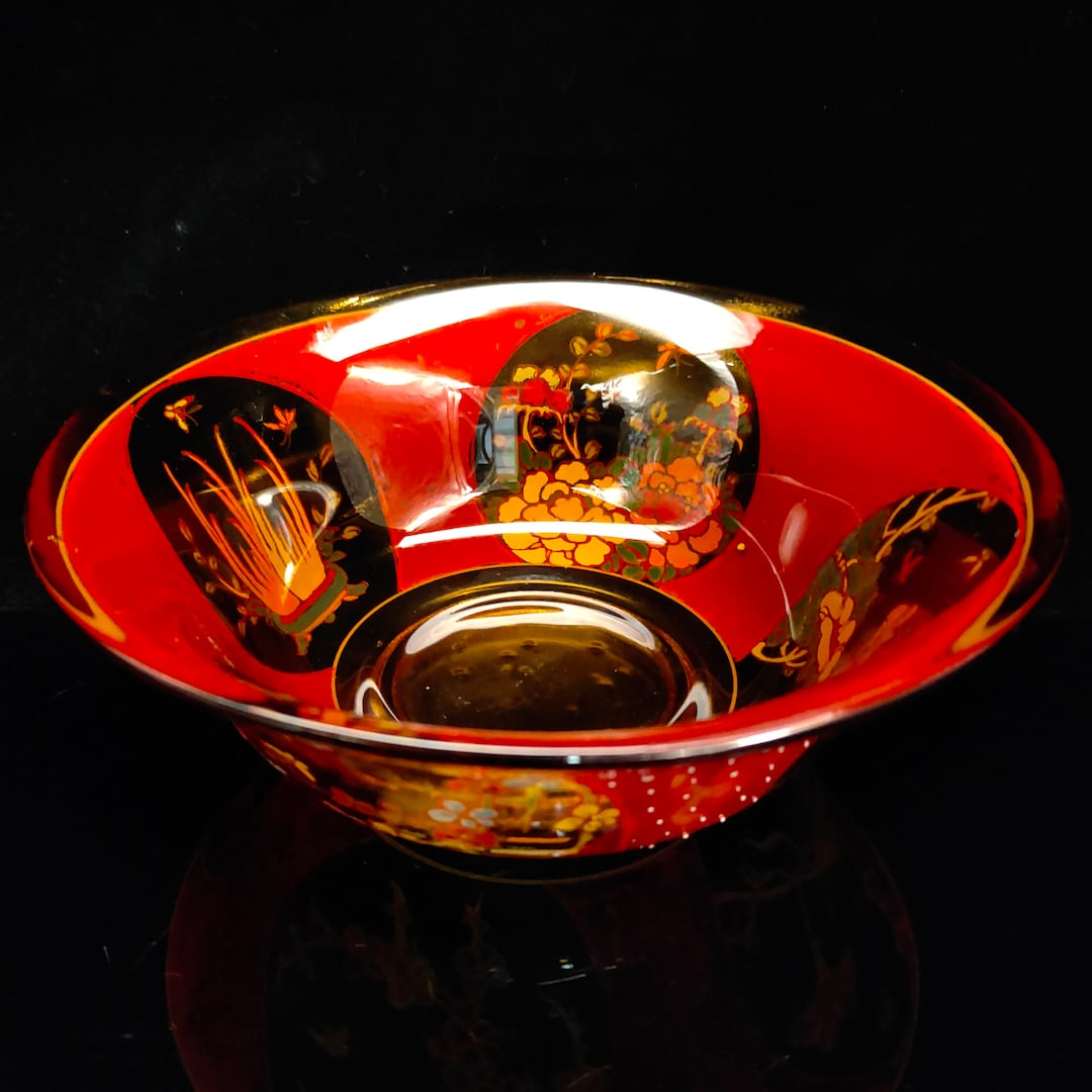 Chinese Antique Hand Painted Red Glass Bowl Floral Pattern Qianlong W ...