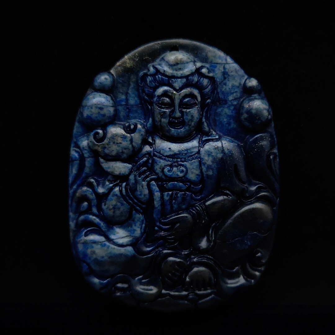 100% Natural Lapis Lazuli Hand Carved Guanyin Bodhisattva Pattern ...
