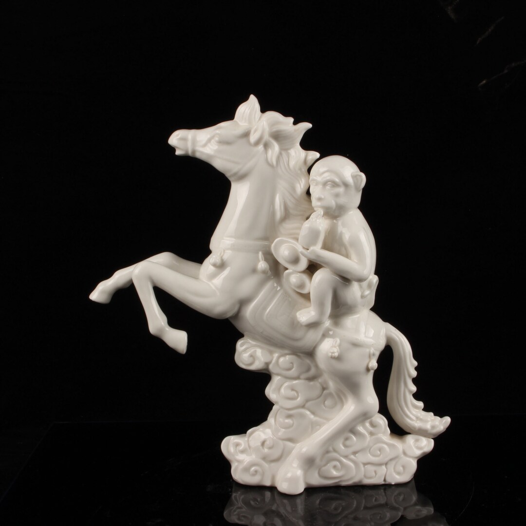 China Collection Dehua Porcelain White Glaze Horse Monkey Statue ...