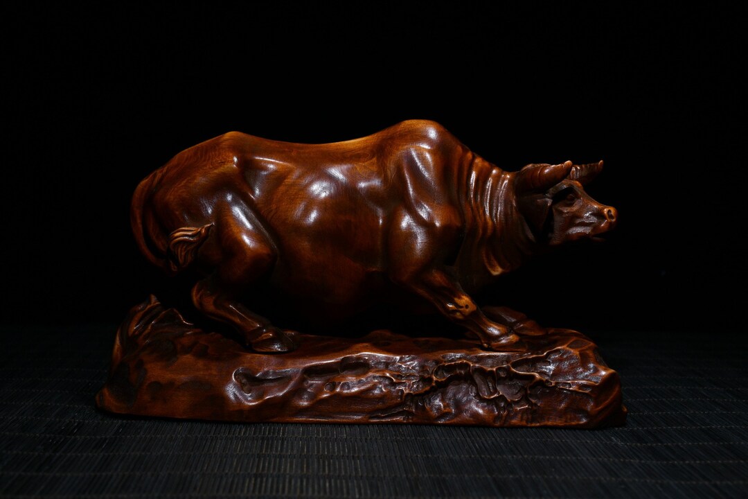 Chinese Folk Collection of Hand-carved Boxwood Ox Statues - Etsy