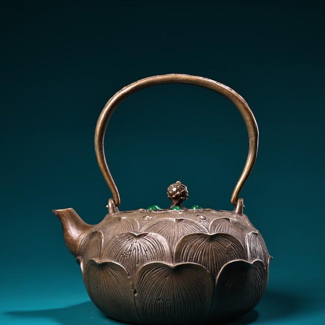 A Precious Old Collection of Pure Copper High Relief Carved Lotus Tea ...