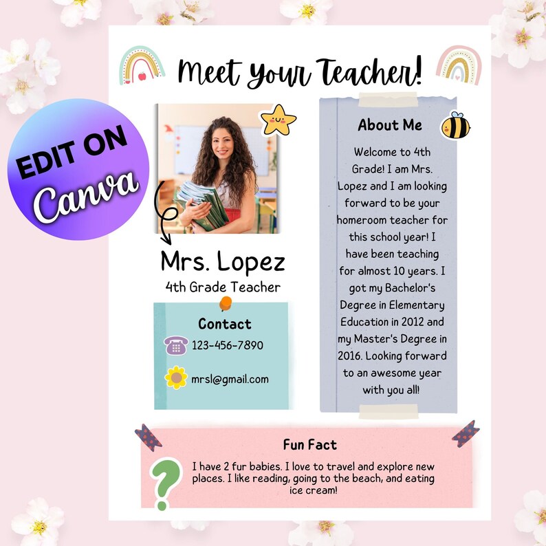 Meet the Teacher Template Editable Canva File Back to School First Day ...
