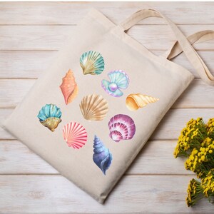 Seashell Canvas Tote Bag: Beach Lover Reusable Shopping Bag - Etsy