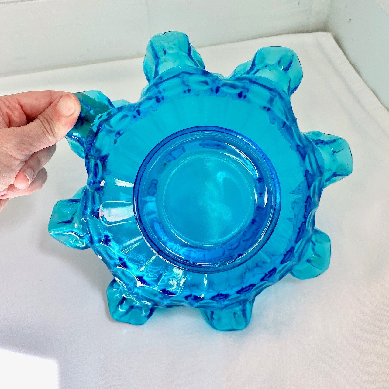 FENTON TURQUOISE GLASS Ruffle Edge Crest Bowl Brides Bowl - Etsy