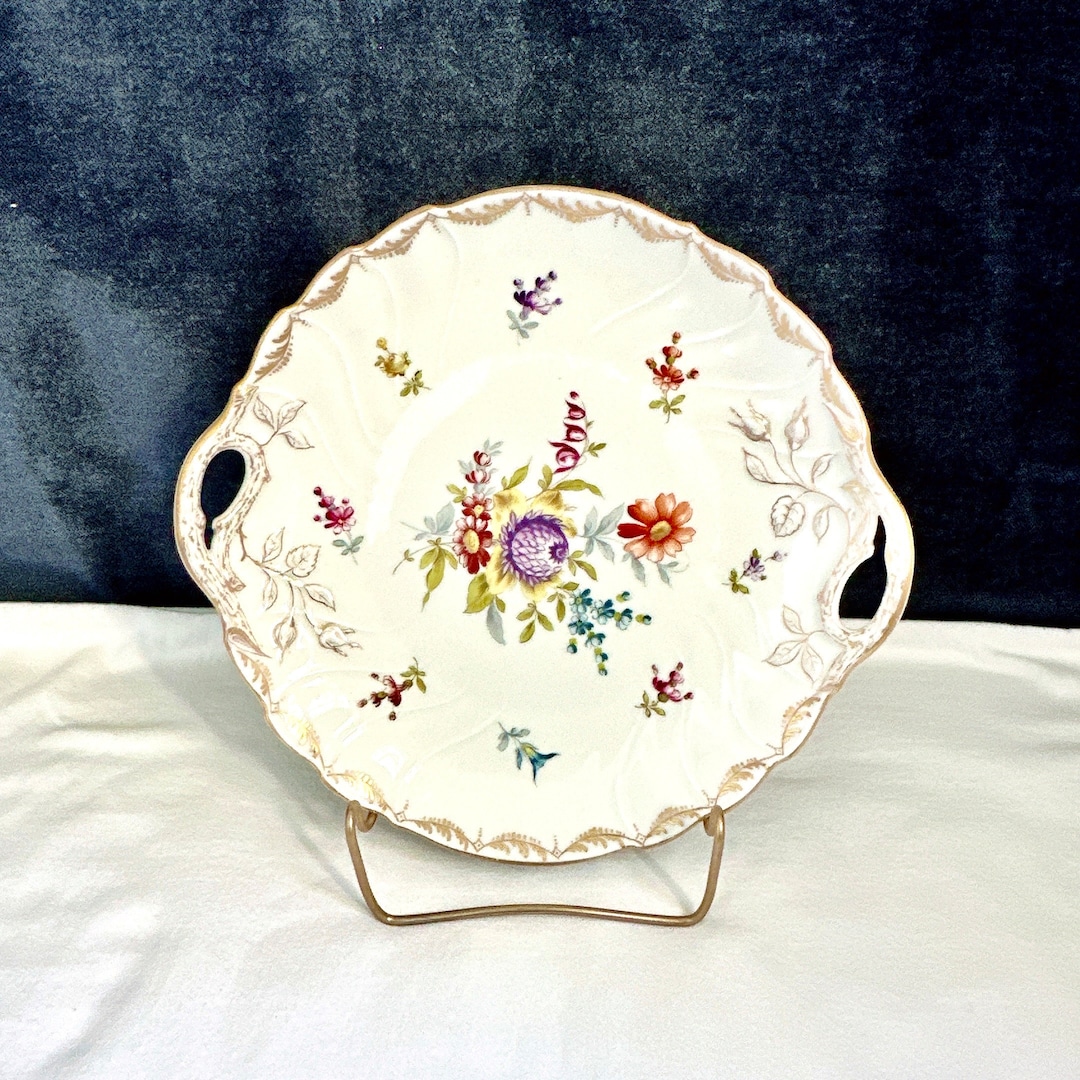 ANTIQUE RL DRESDEN Porcelain Hand Painted 11" Serving Platter With Handles - Etsy