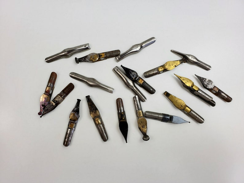 Vintage Fountain Pen Nibs Calligraphy Mixed Lot 18 Various Sizes Types ...