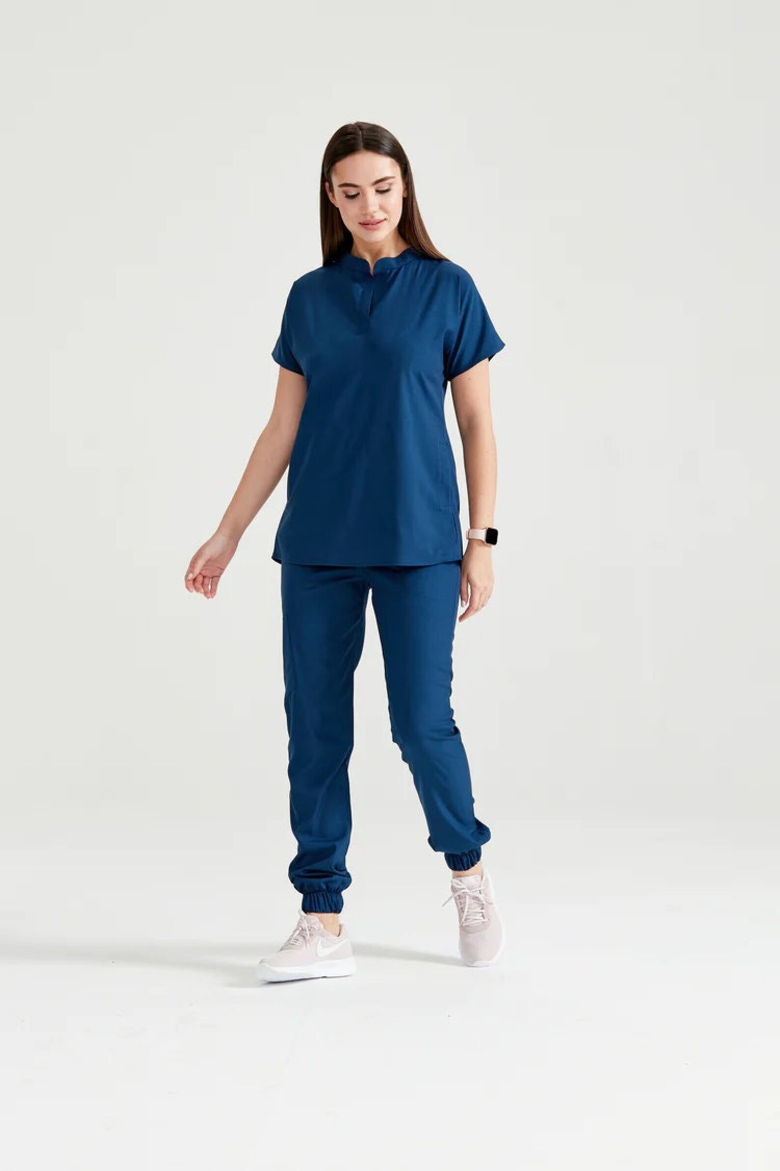Indigo Blue Scrub Set, Judge Neck Nurse Scrub, Medical Women's Scrub ...