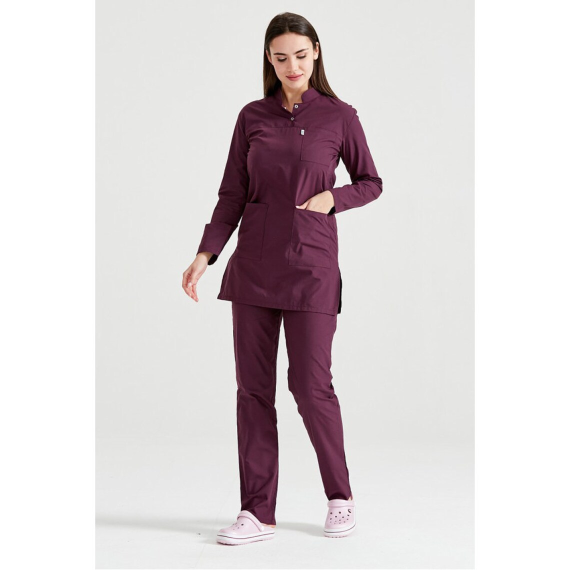 Plum Color Modest Scrub Set, Muslim Nurse Scrub, Medical Scrub, Women's ...