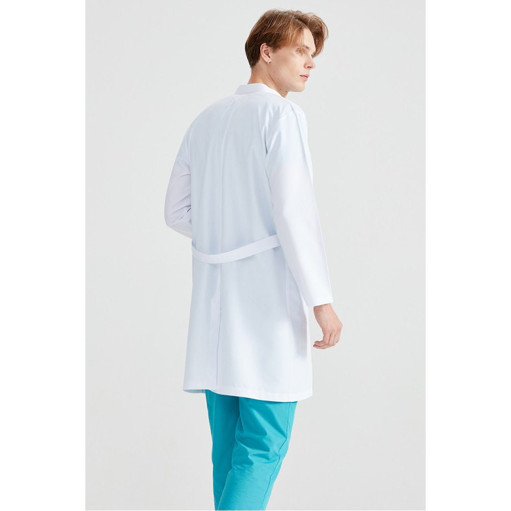 Men's Long Sleeves Medical White Lab Coat, Doctor Dentist Surgeon ...