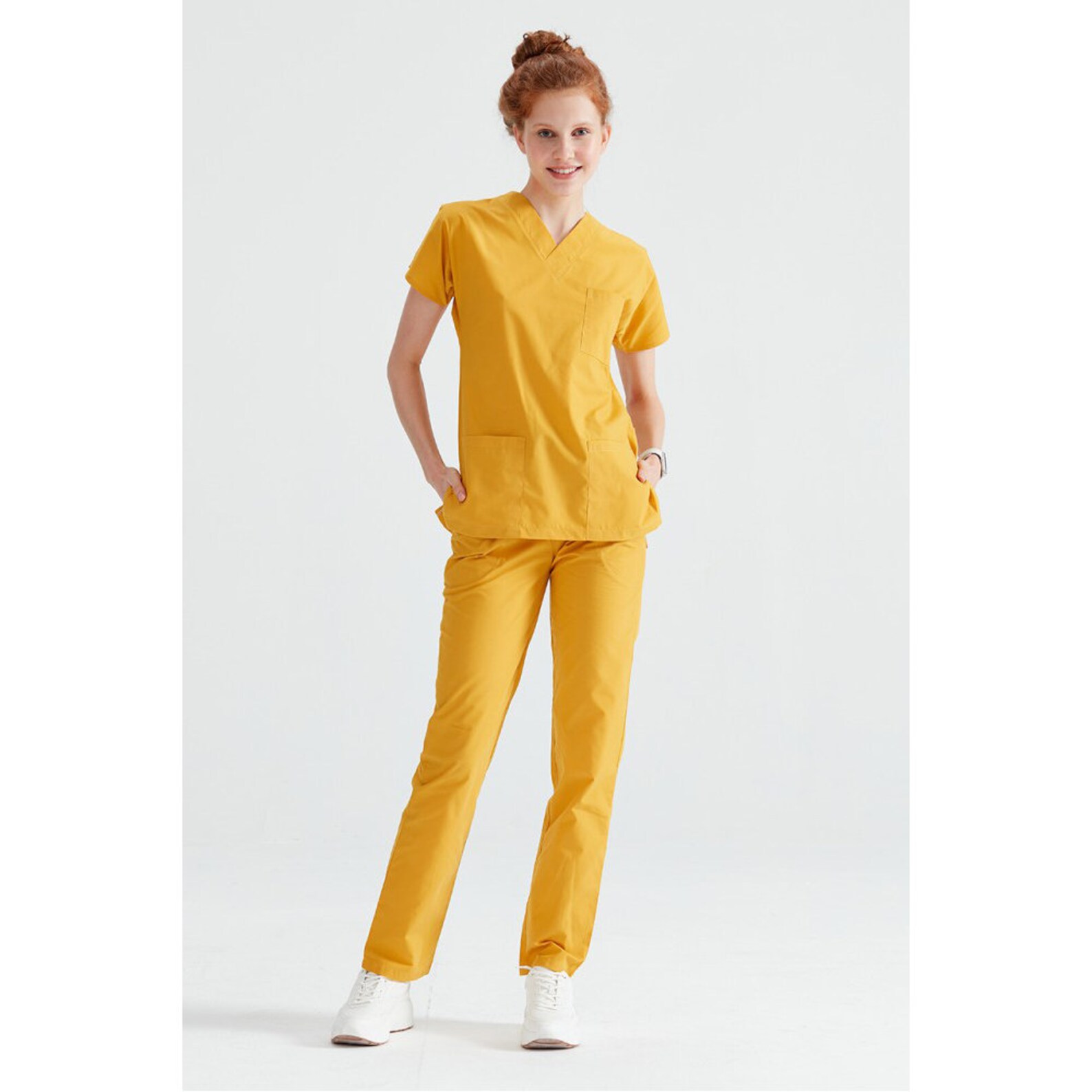 Yellow Scrub Top Only, V Neck Nurse Scrub Top, Medical Uniform, Women's ...