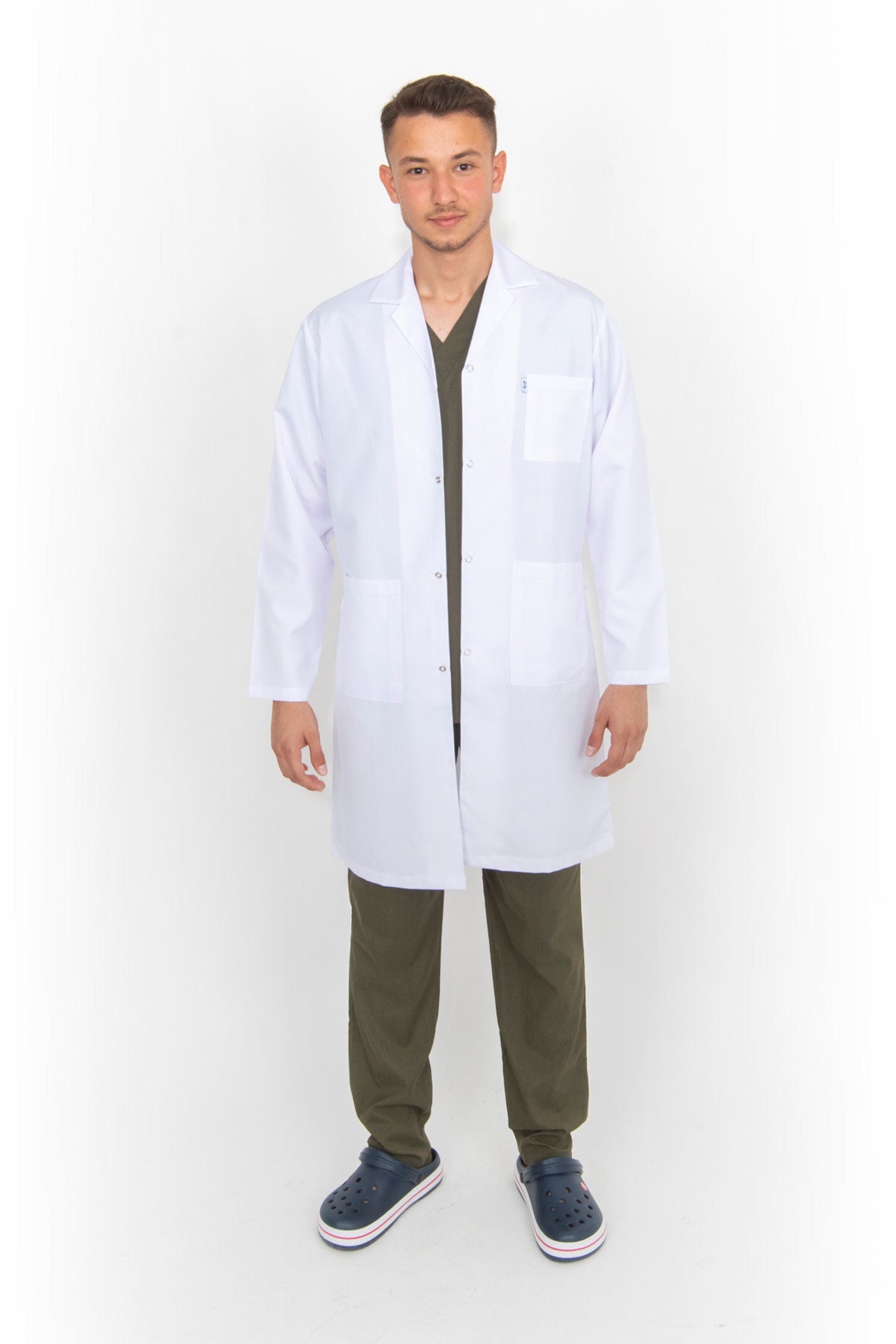 Men's Long Sleeves Medical White Lab Coat, Doctor Dentist Surgeon ...