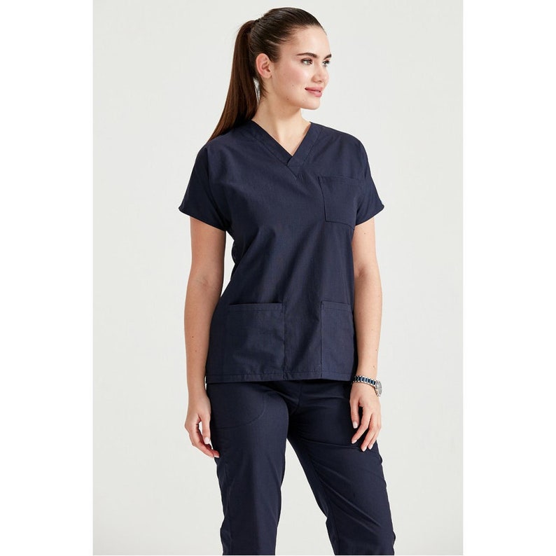 Dark Blue Scrub Set, Comfortable Nurse Scrub, Nurse Dress, Women's ...