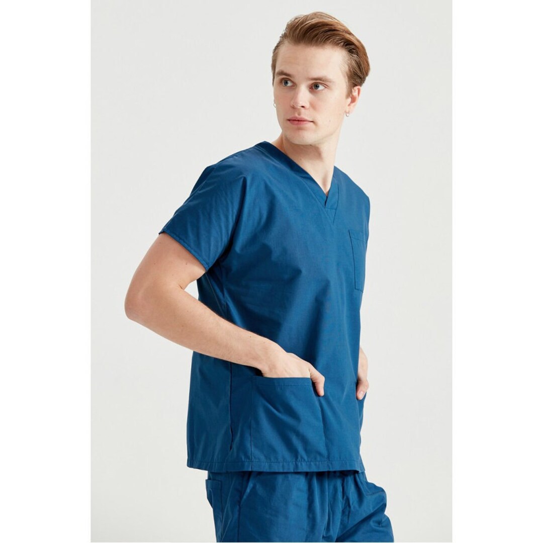 Indigo Blue Scrub Set, V Neck Nurse Scrub, Medical Scrub, Scrub Set Men ...