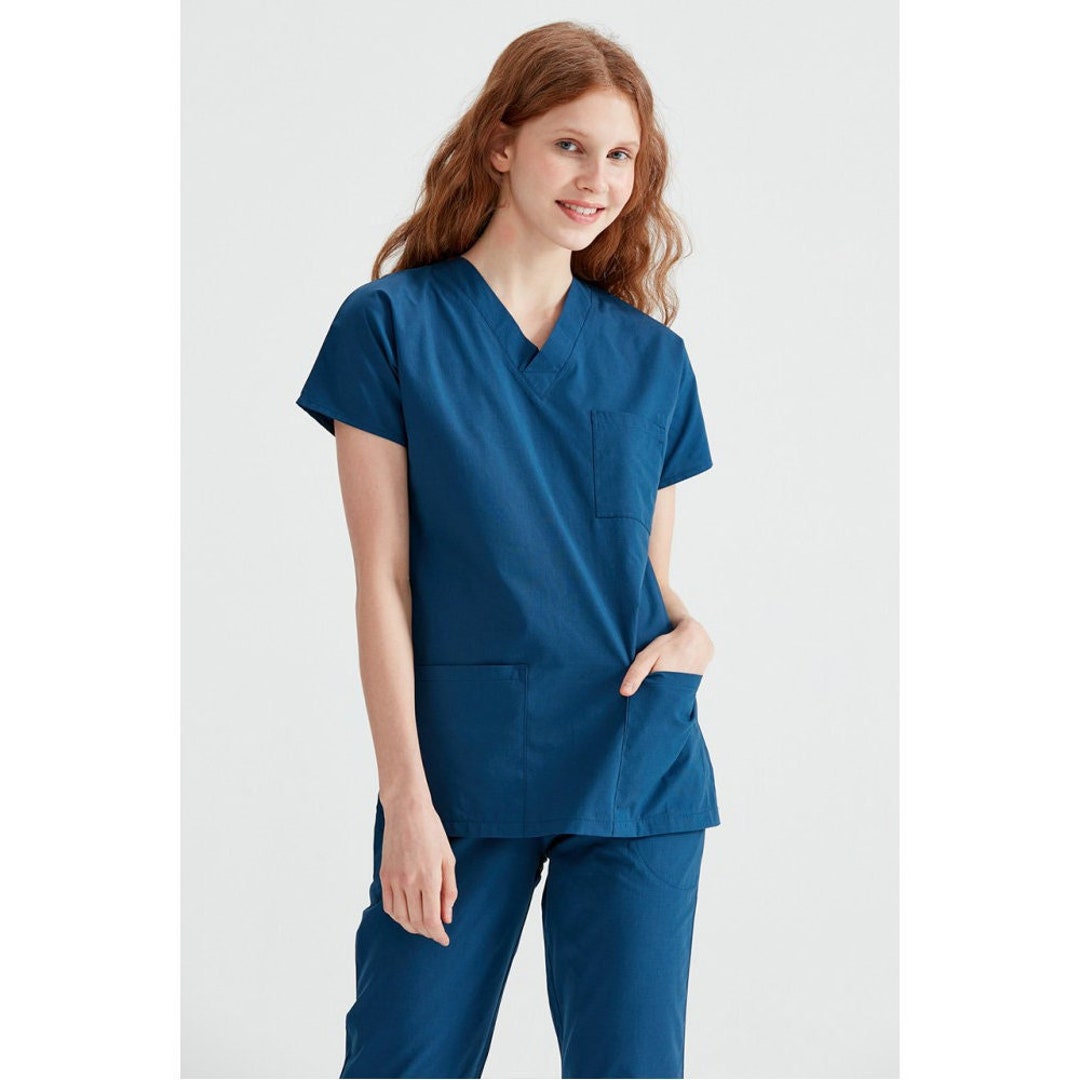 Indigo Blue Scrub Set, Comfortable Nurse Scrub, Nurse Dress, Women's ...