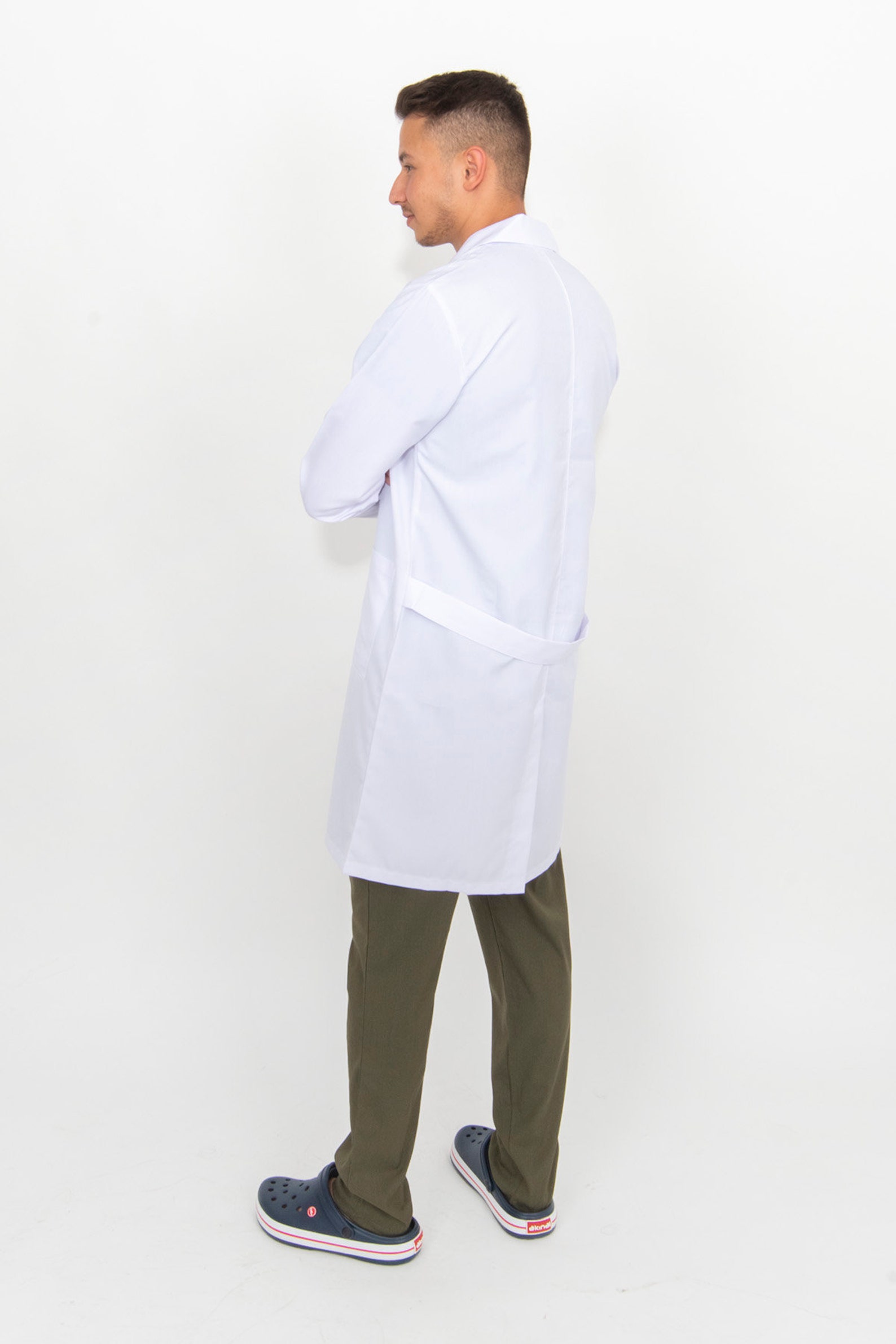 Men's Long Sleeves Medical White Lab Coat, Doctor Dentist Surgeon ...