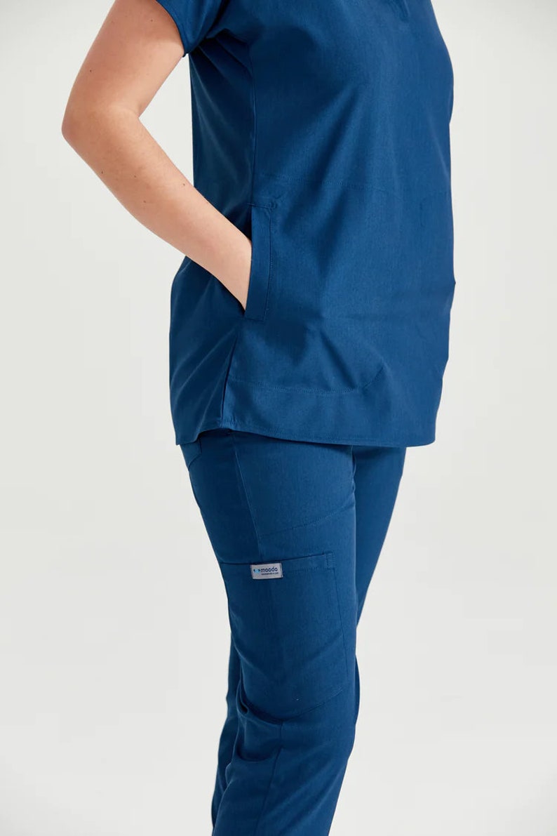 Indigo Blue Scrub Set, Judge Neck Nurse Scrub, Medical Women's Scrub ...