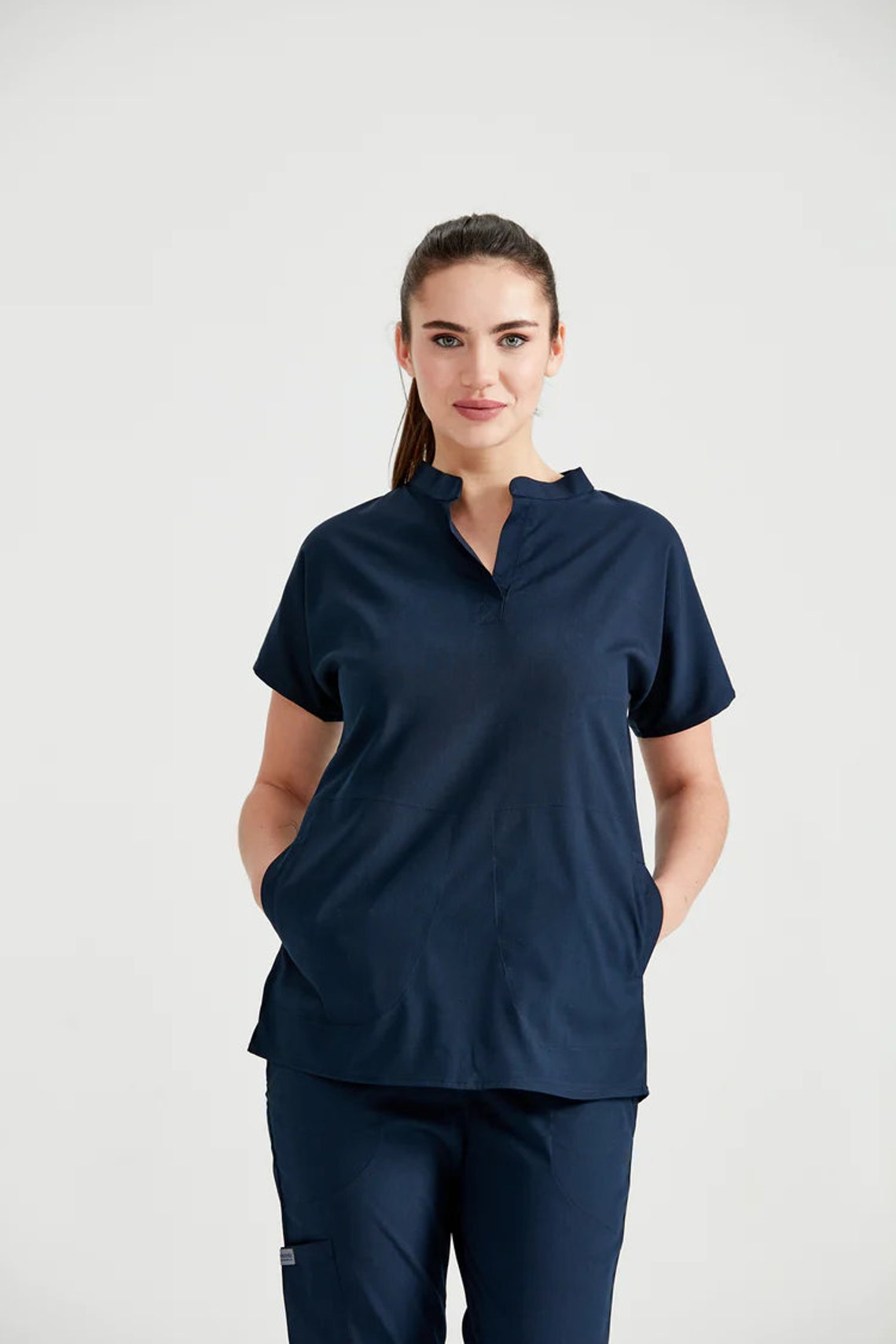 Dark Blue Scrub Set Judge Neck Nurse Scrub Medical - Etsy