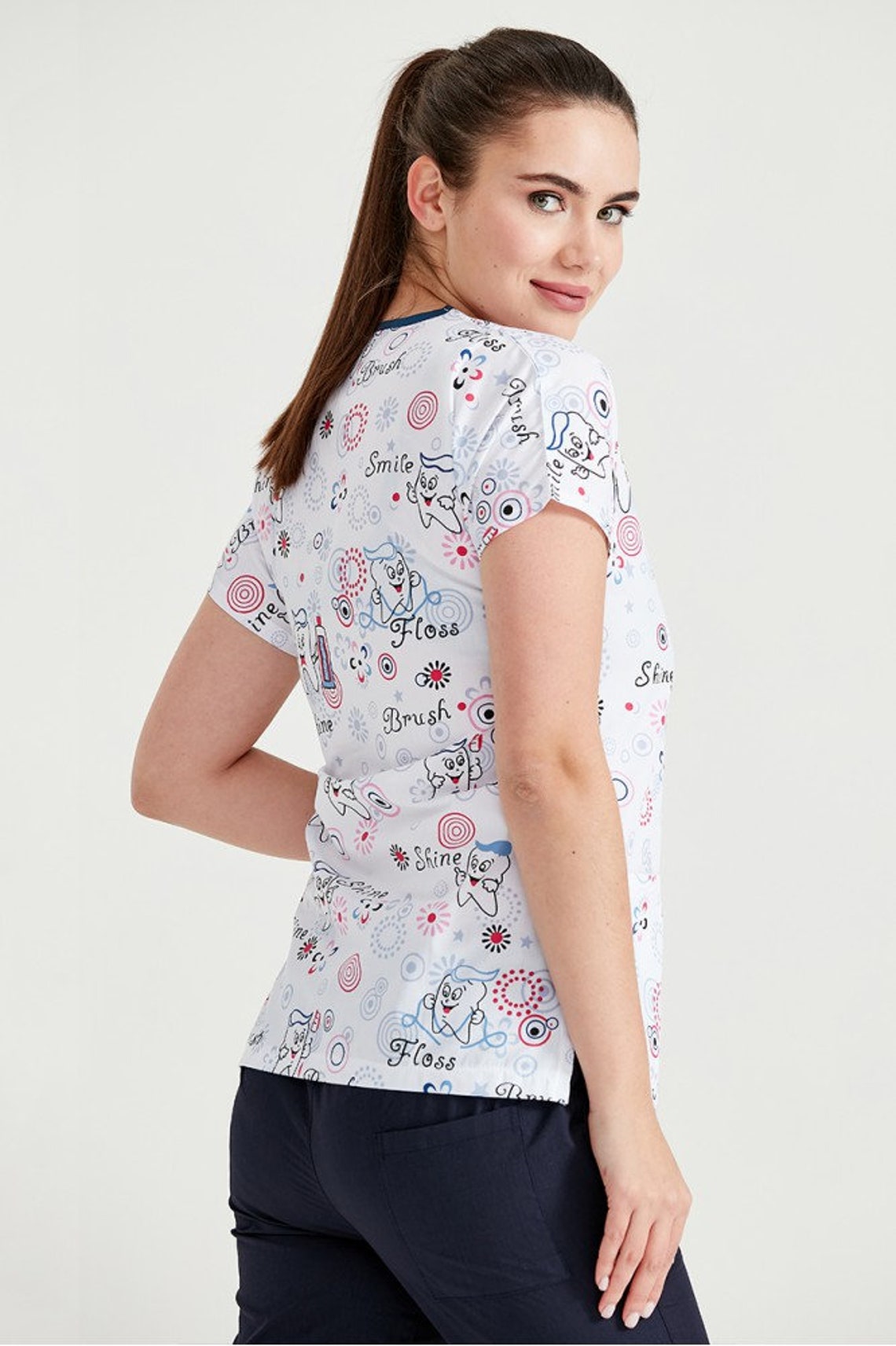 Unisex Dental Scrub Top Only, V Neck Nurse Scrub Top, Dentist Medical ...