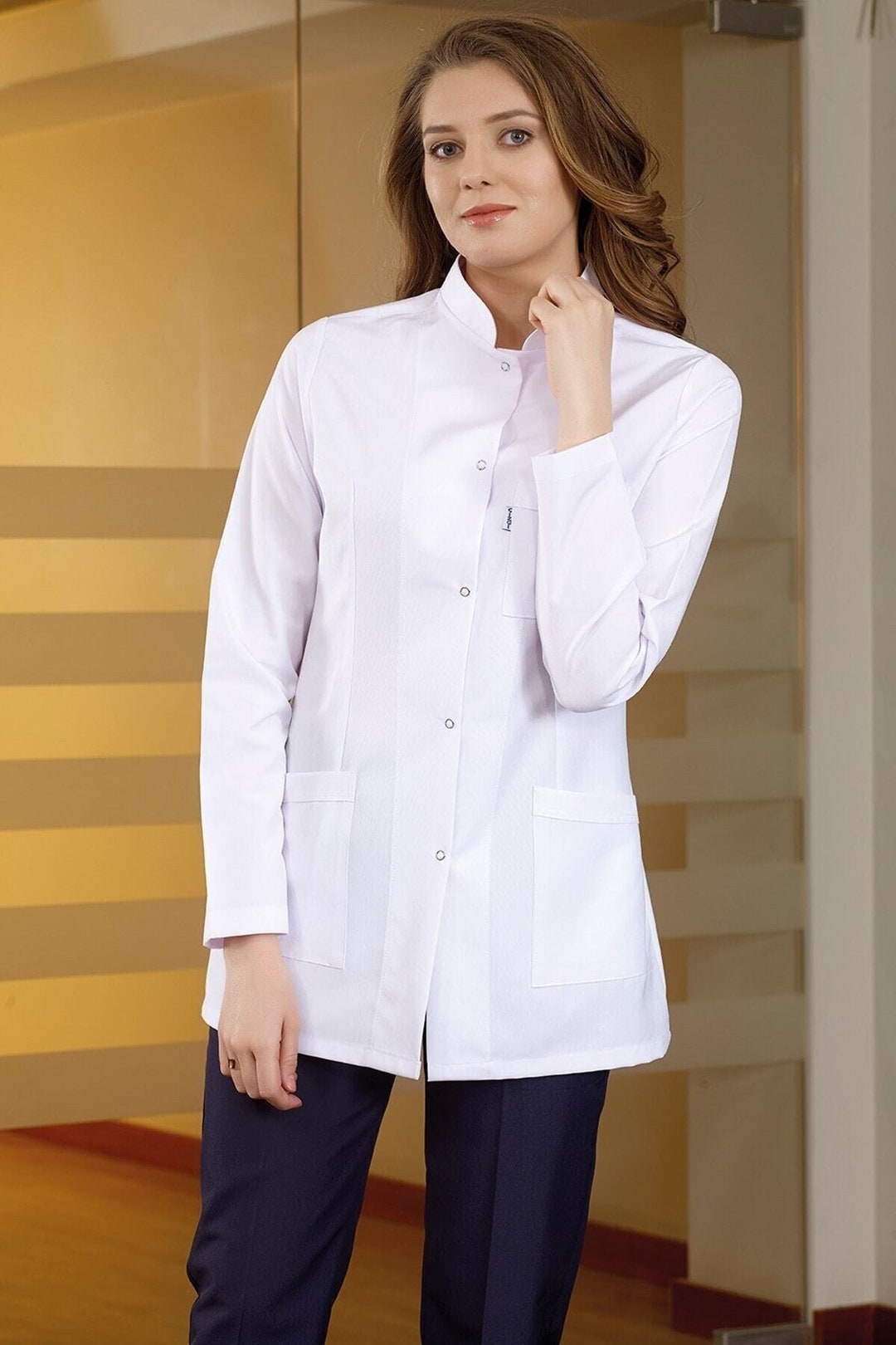 Women's Medical Long Sleeves White Lab Coat, Doctor Dentist Surgeon ...