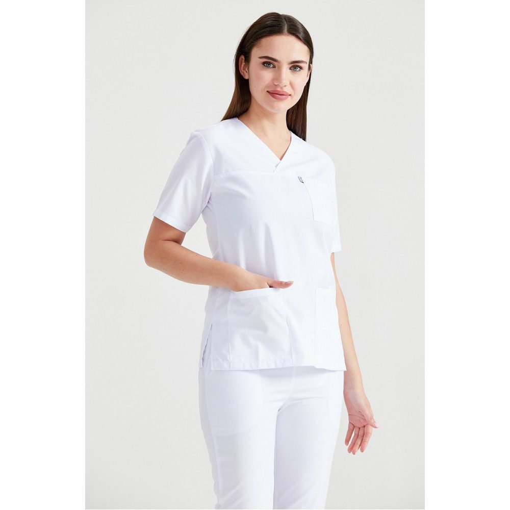 White Scrub Set, V Neck Nurse Scrub, Medical Scrub, Women's Scrub Set ...