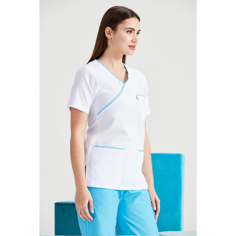 Trimmed White Scrub Set, Nurse Scrub With Trim, Medical Scrub, Women's ...