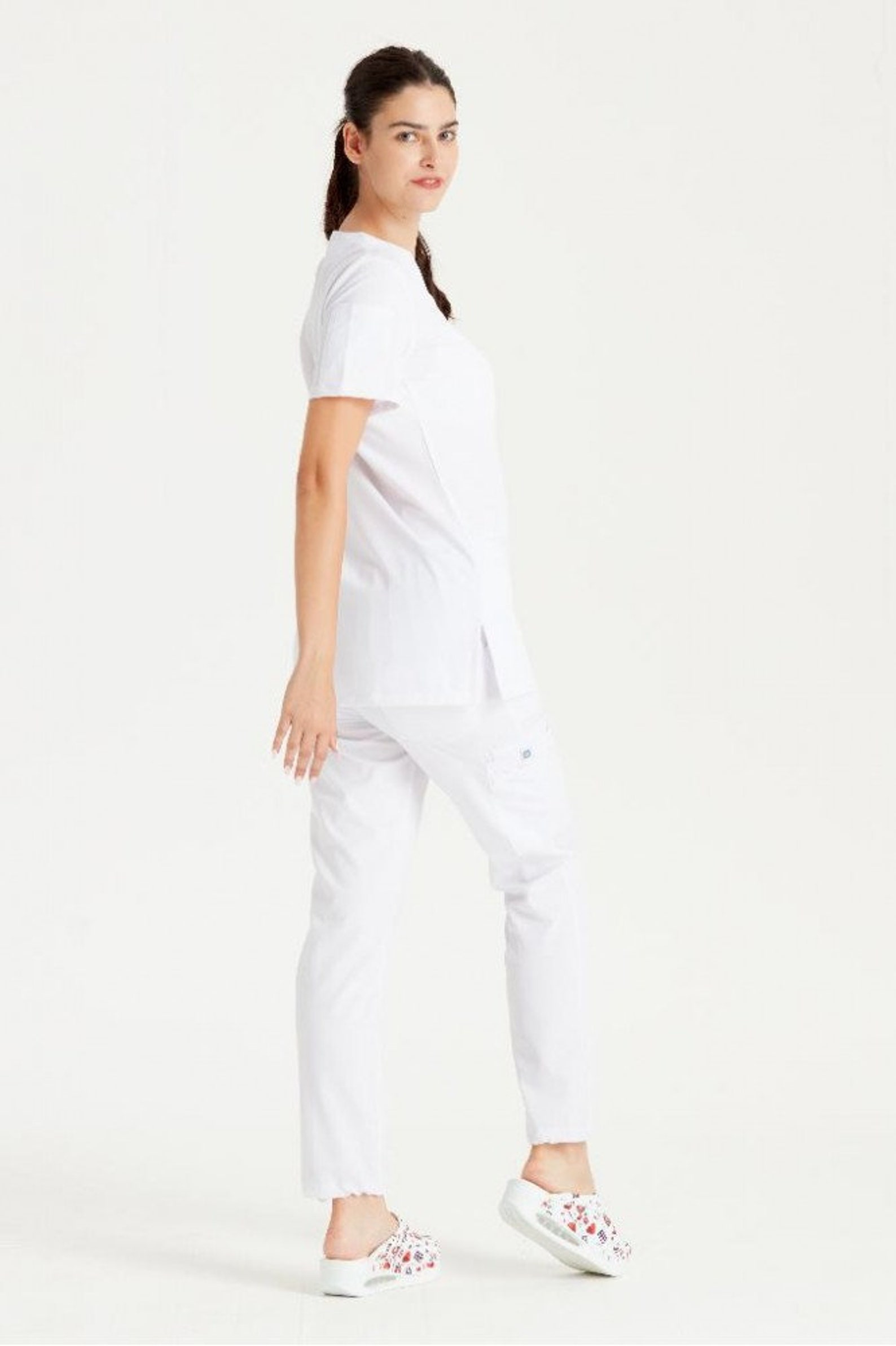 White Scrub Set, Nurse Scrub, Medical Women's Scrub Set Uniform, Nurse ...