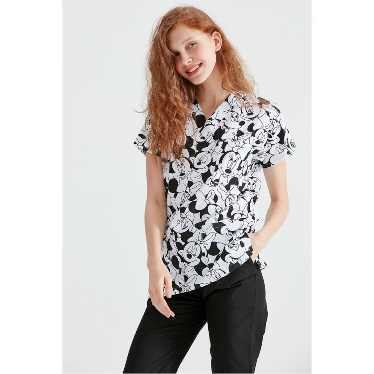 Unisex Mickey Mouse Patterned Scrub Set, V Neck Scrub Set, Comfortable ...