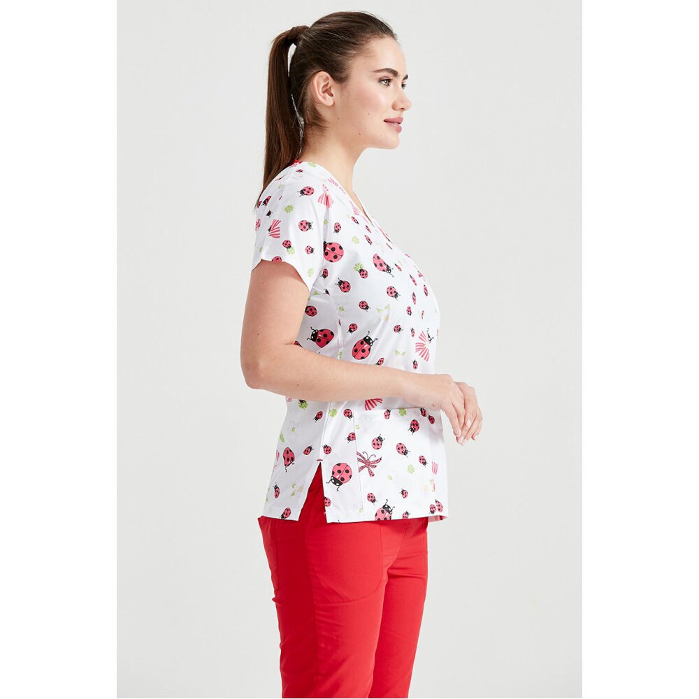 Unisex Ladybug Patterned Dental Scrub Top Only, V Neck Nurse Scrub Top ...
