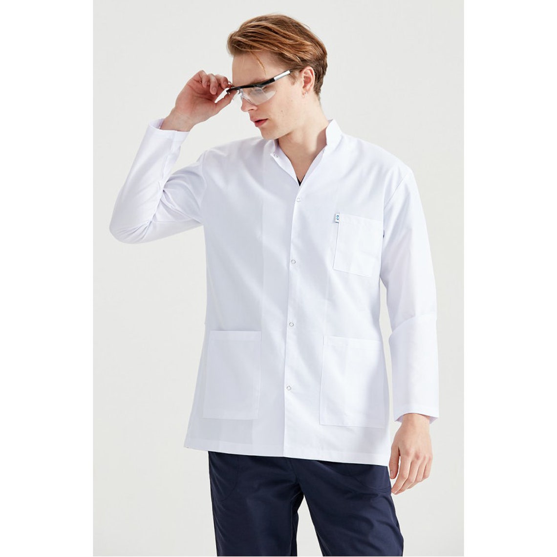 Men's Medical White Long Sleeve Lab Coat, Doctor Dentist Surgeon ...