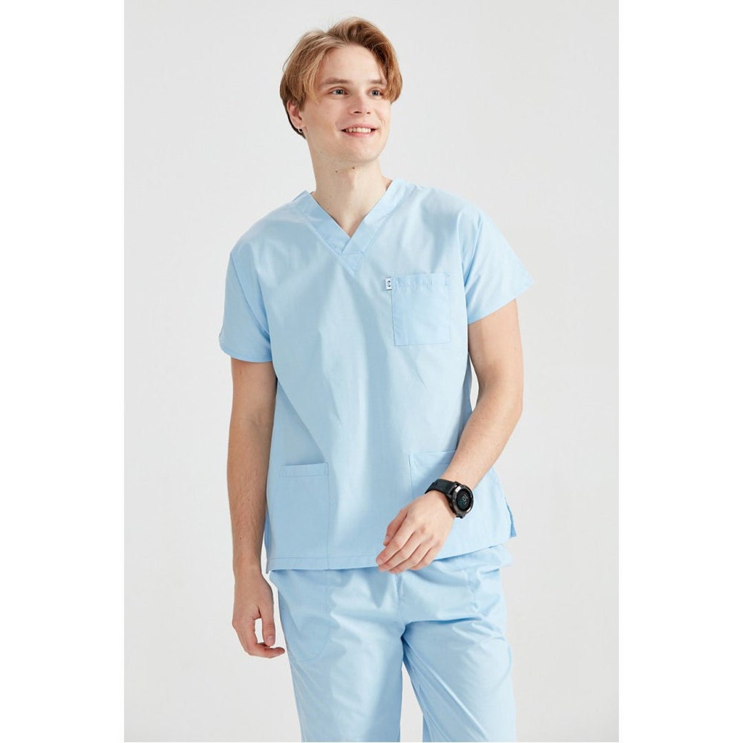 Light Blue Scrub Set, V Neck Nurse Scrub, Medical Scrub, Scrub Set Men ...