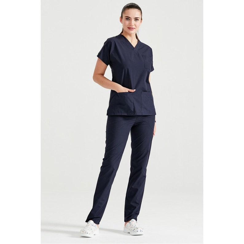 Dark Blue Scrub Set, Comfortable Nurse Scrub, Nurse Dress, Women's ...
