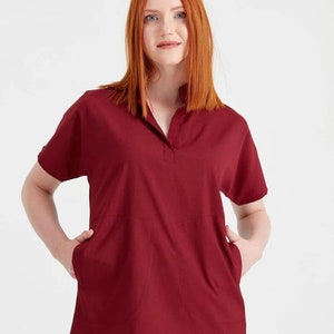 Burgundy Maroon Color Scrub Set, Judge Neck Nurse Scrub, Medical Women ...