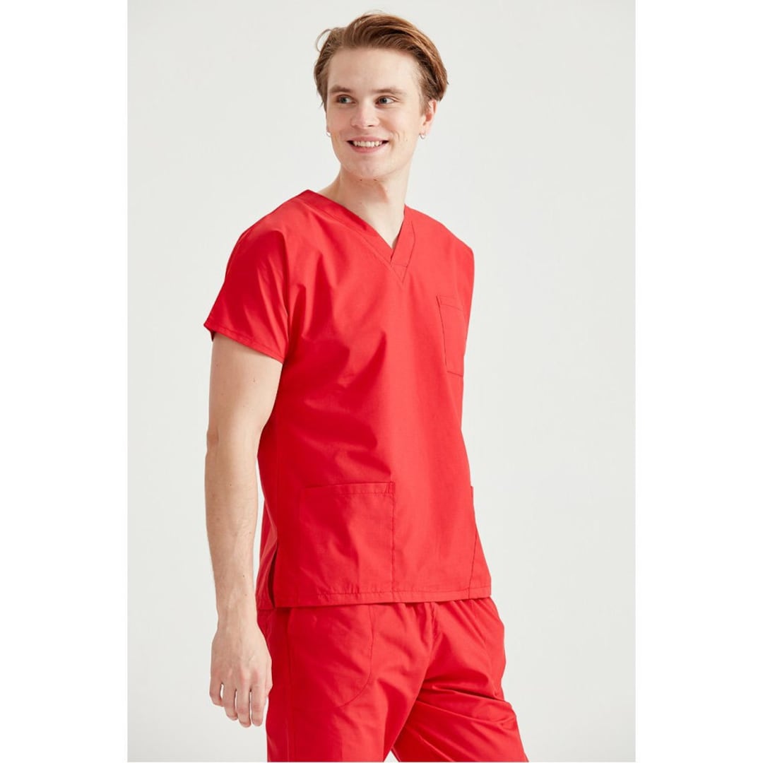 Men's Red Scrub Set, V Neck Nurse Scrub, Medical Scrub, Scrub Set ...